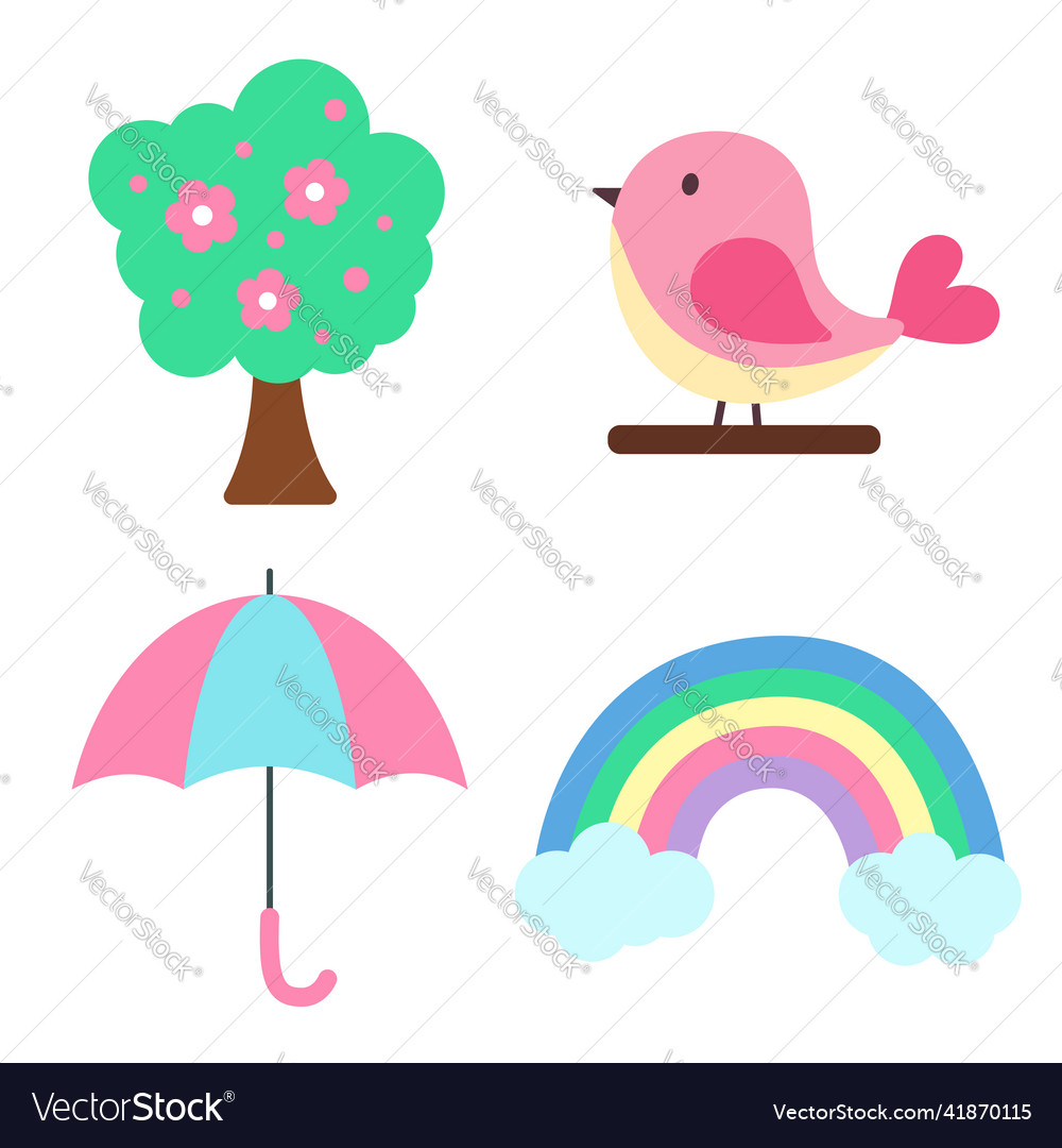 Set of spring elements tree with spring flowers Vector Image