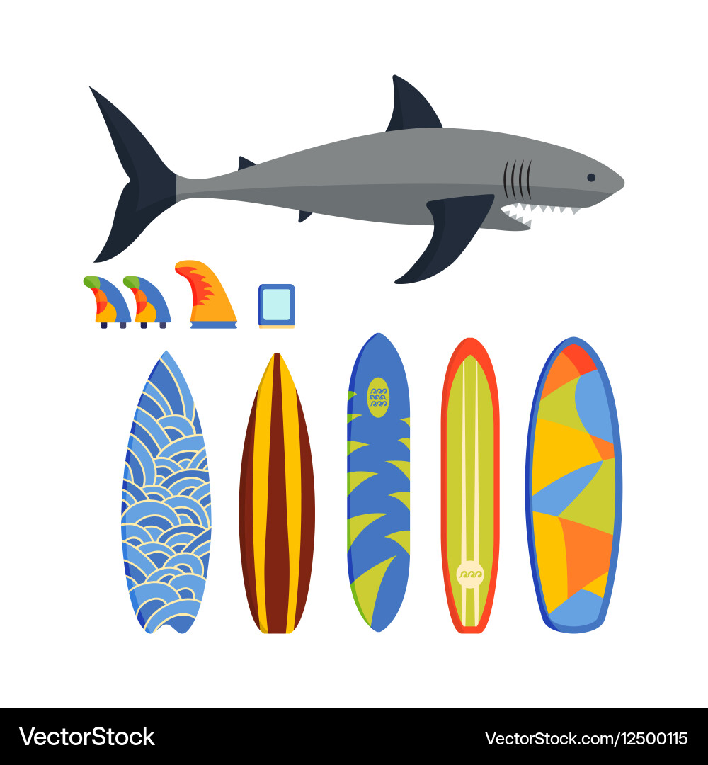 Surfing boards and shark Royalty Free Vector Image