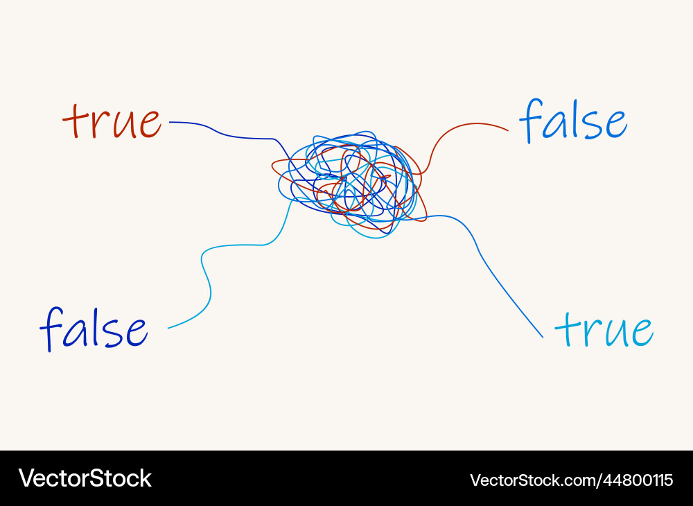 True and false concept tangled ball of threads Vector Image