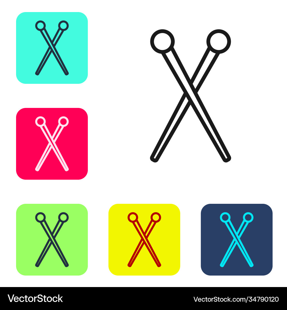 Black line knitting needles icon isolated on white