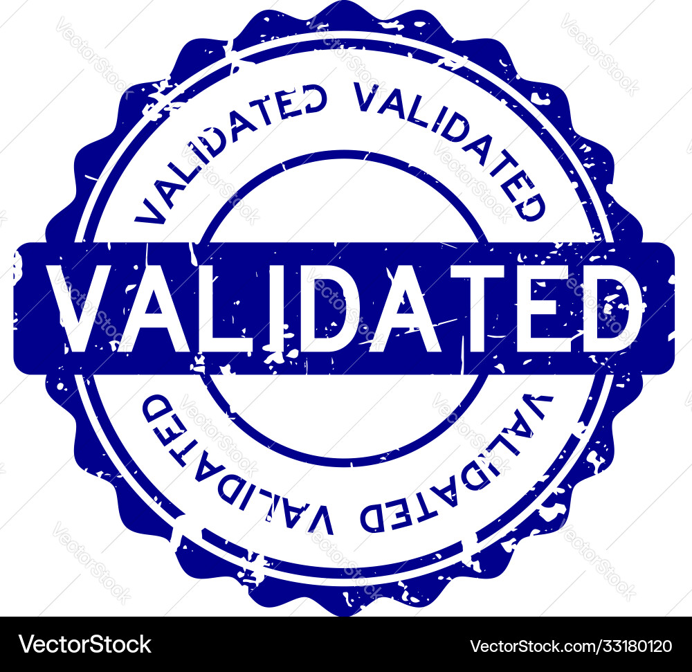 Grunge blue validated wording round rubber seal Vector Image