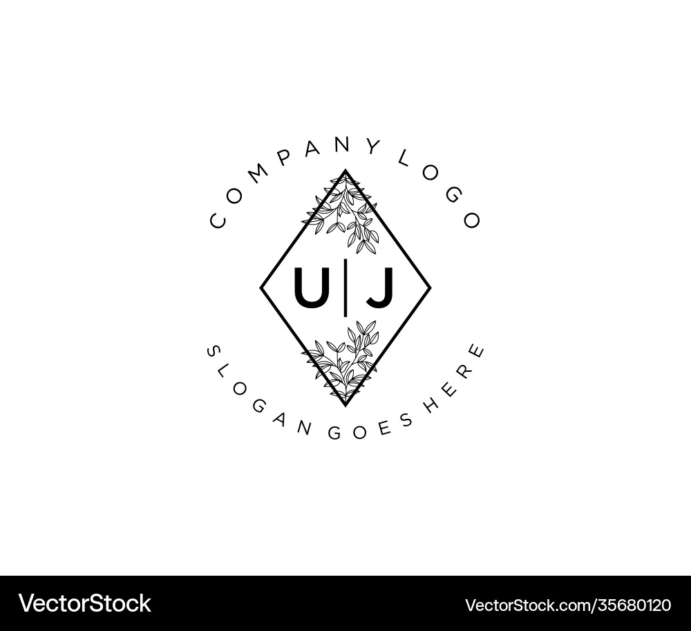 Initial uj letters beautiful floral feminine Vector Image