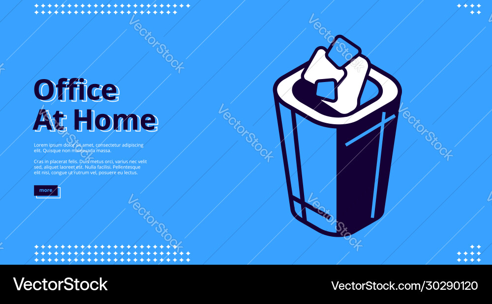 Office at home isometric banner with litter bin Vector Image