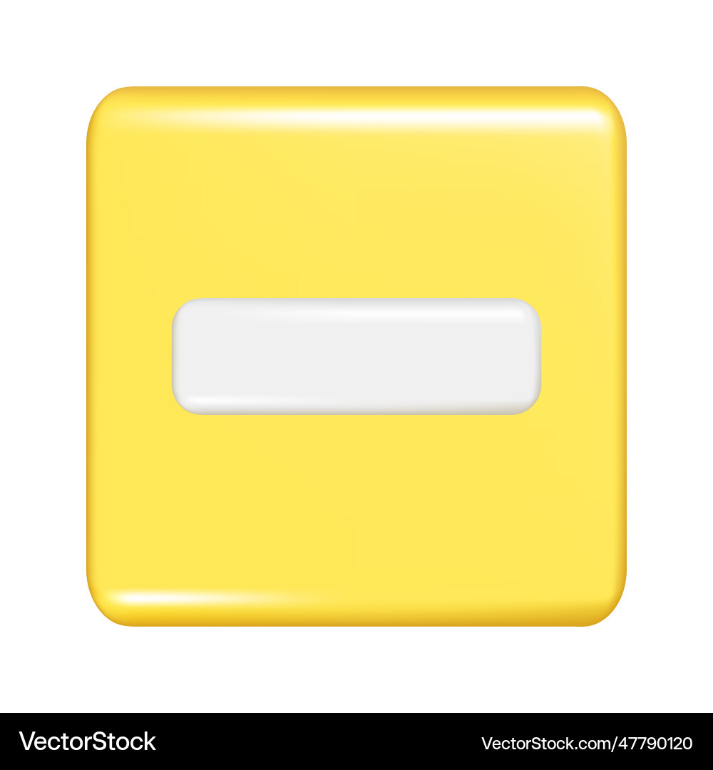 Realistic 3d yellow square shape with minus sign Vector Image