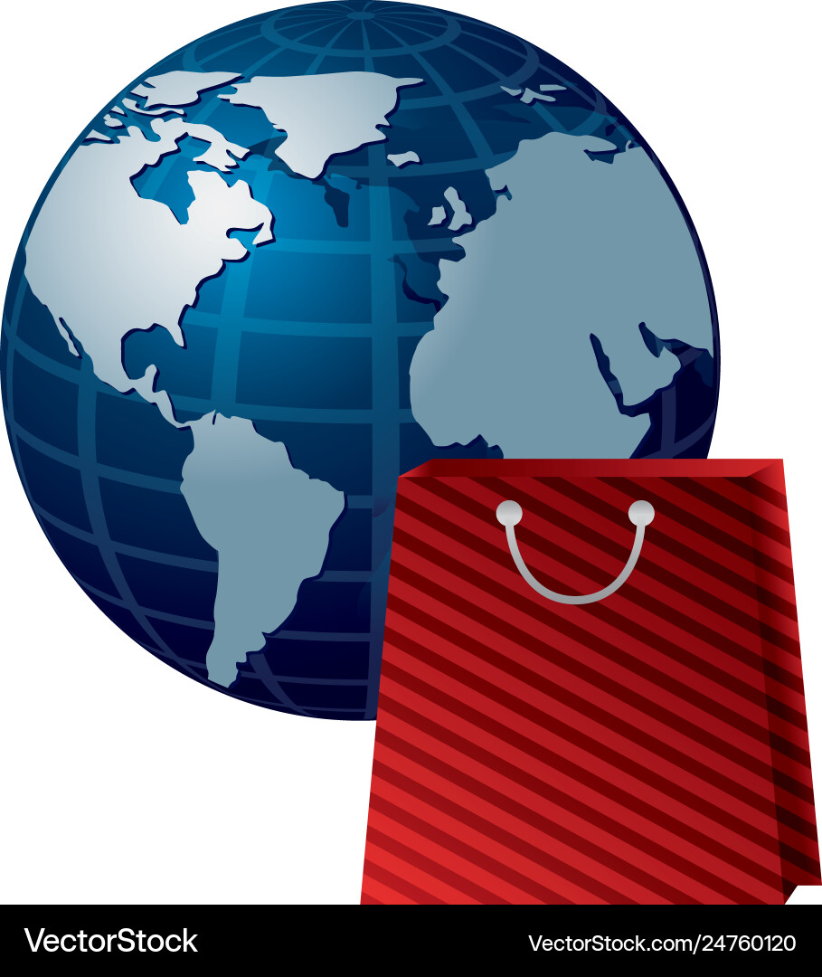 Shopping online bag and world commerce Royalty Free Vector