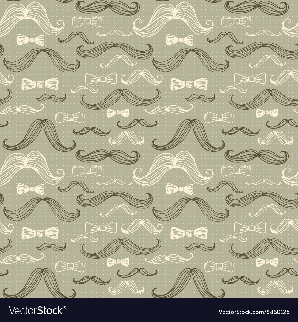 Bow tie and moustache seamless pattern Royalty Free Vector