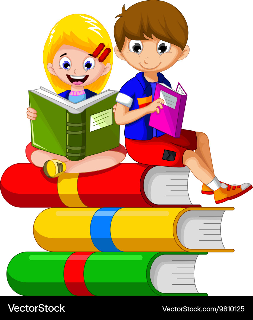 Children cartoon reading on book Royalty Free Vector Image