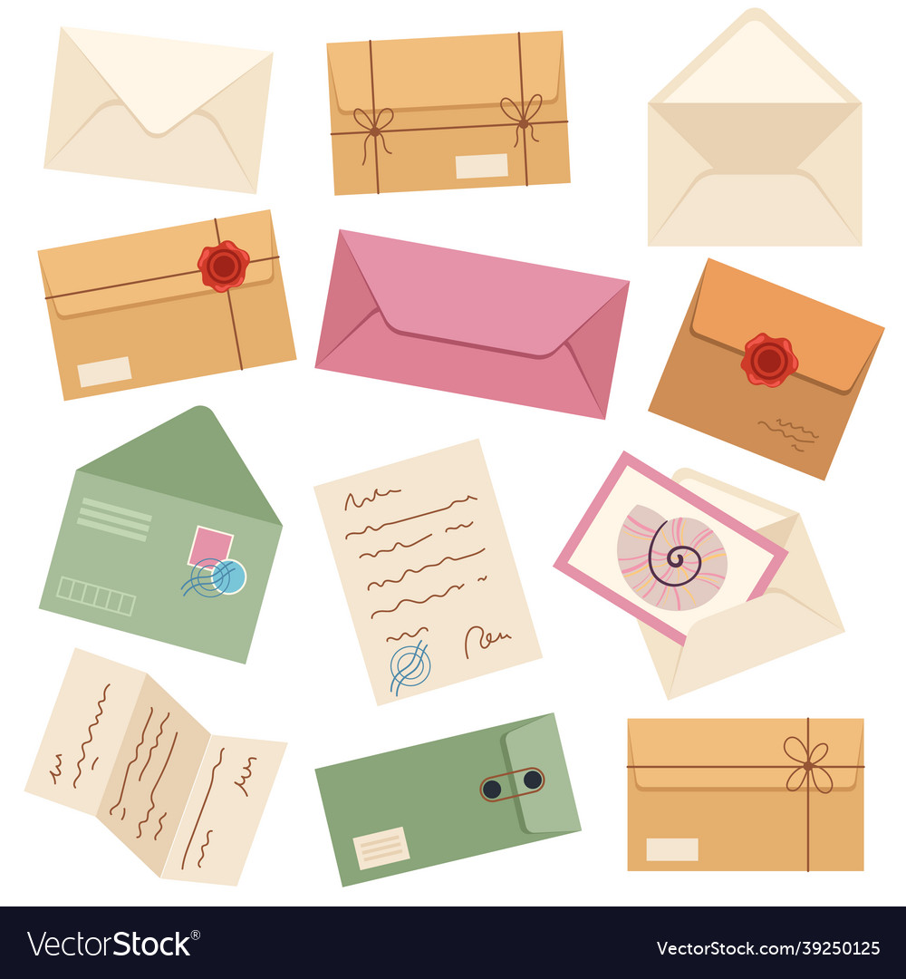 Different post envelopes isolated set Royalty Free Vector