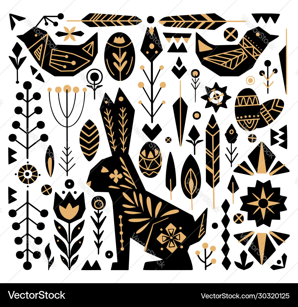 Festive easter set with gold tribal ornaments Vector Image
