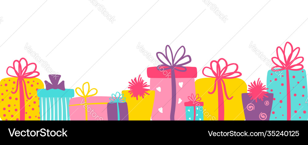 Long banner with cute colorful gift boxes Vector Image