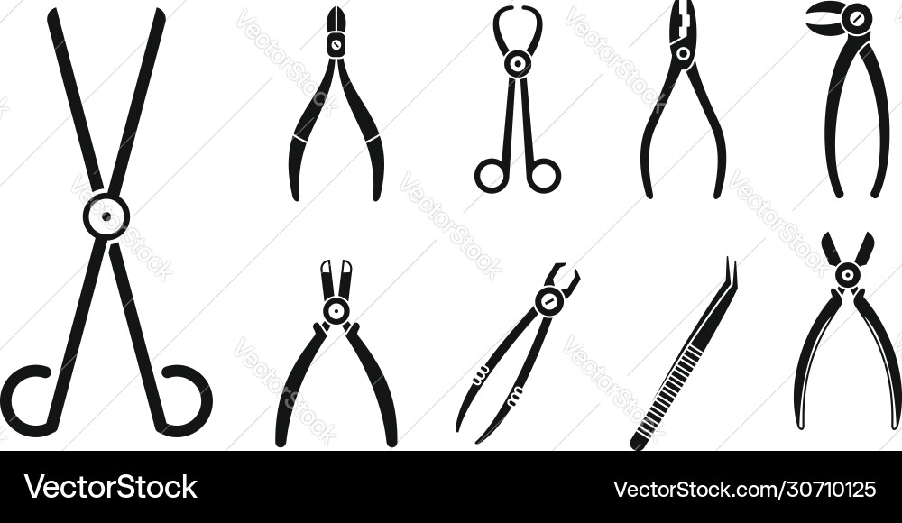 Medical forceps icons set simple style Royalty Free Vector