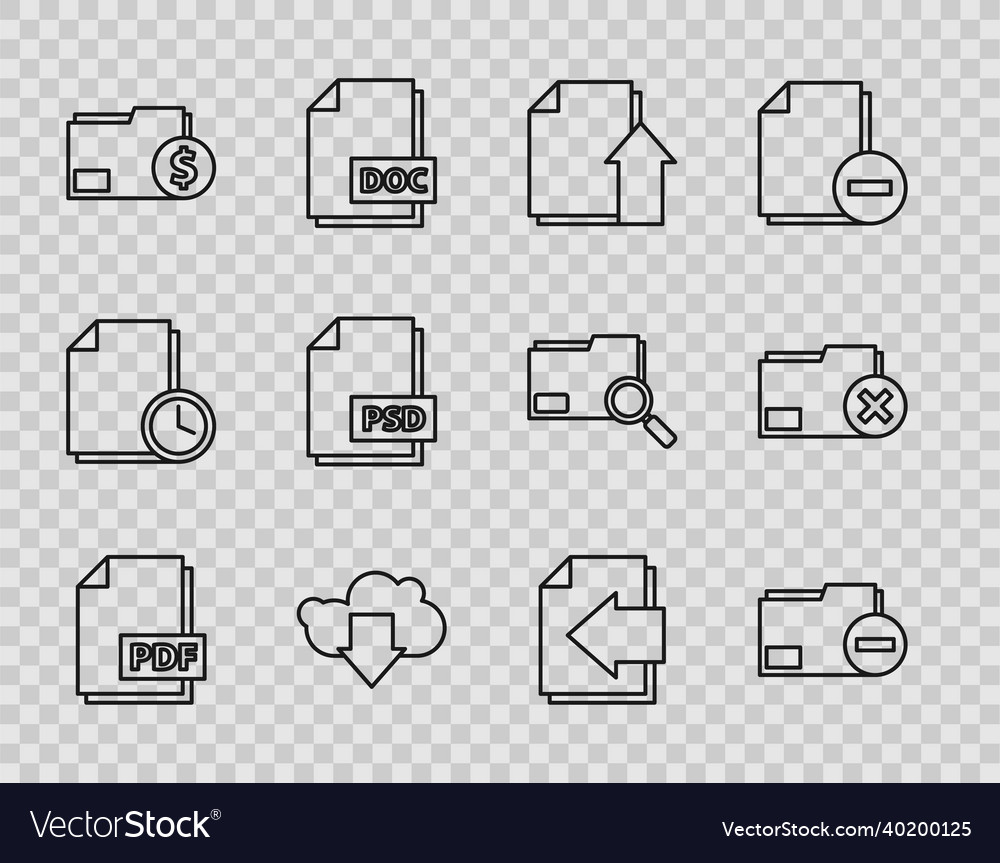 Set Line Pdf File Document Document Folder Vector Image