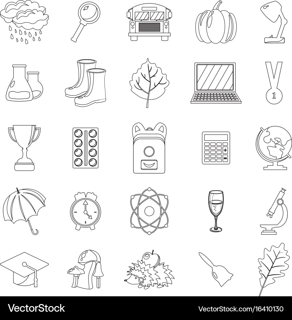 Autumn school icon set outline line thin style Vector Image