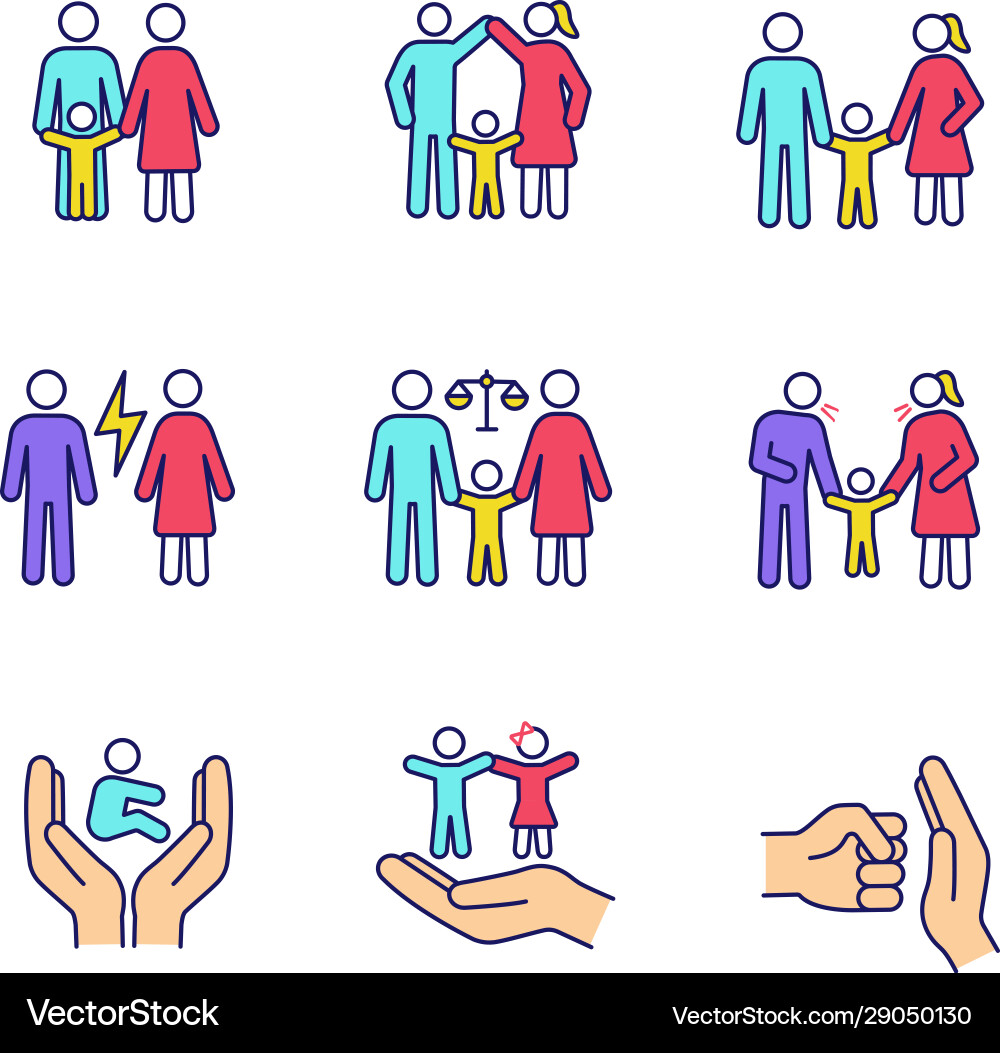 Child custody color icons set Royalty Free Vector Image