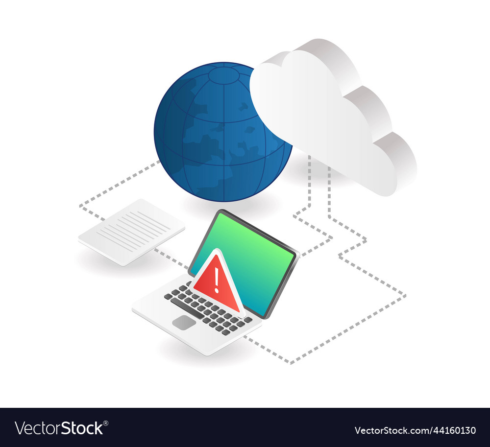 Cloud server data computer warning Royalty Free Vector Image