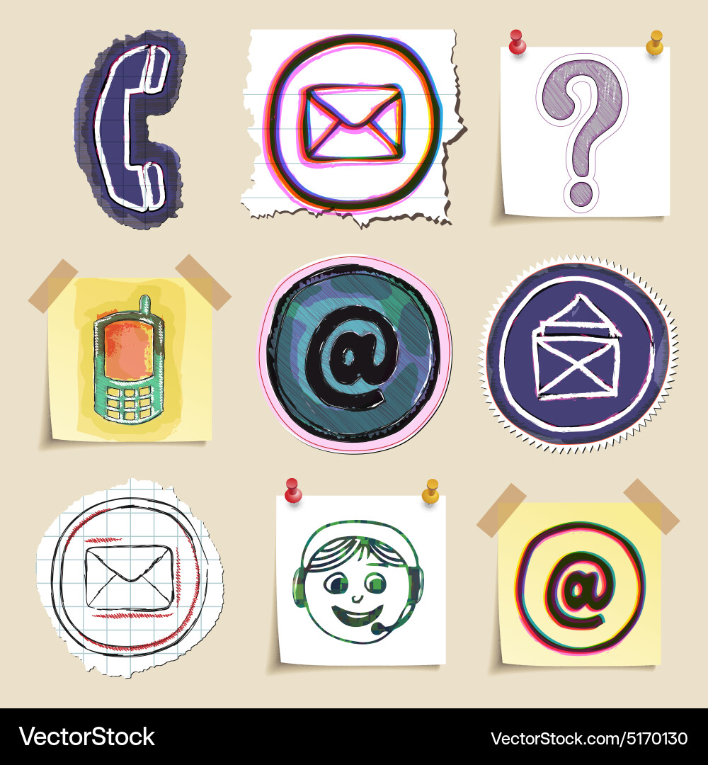Communication icons set hand drawn and isolated Vector Image