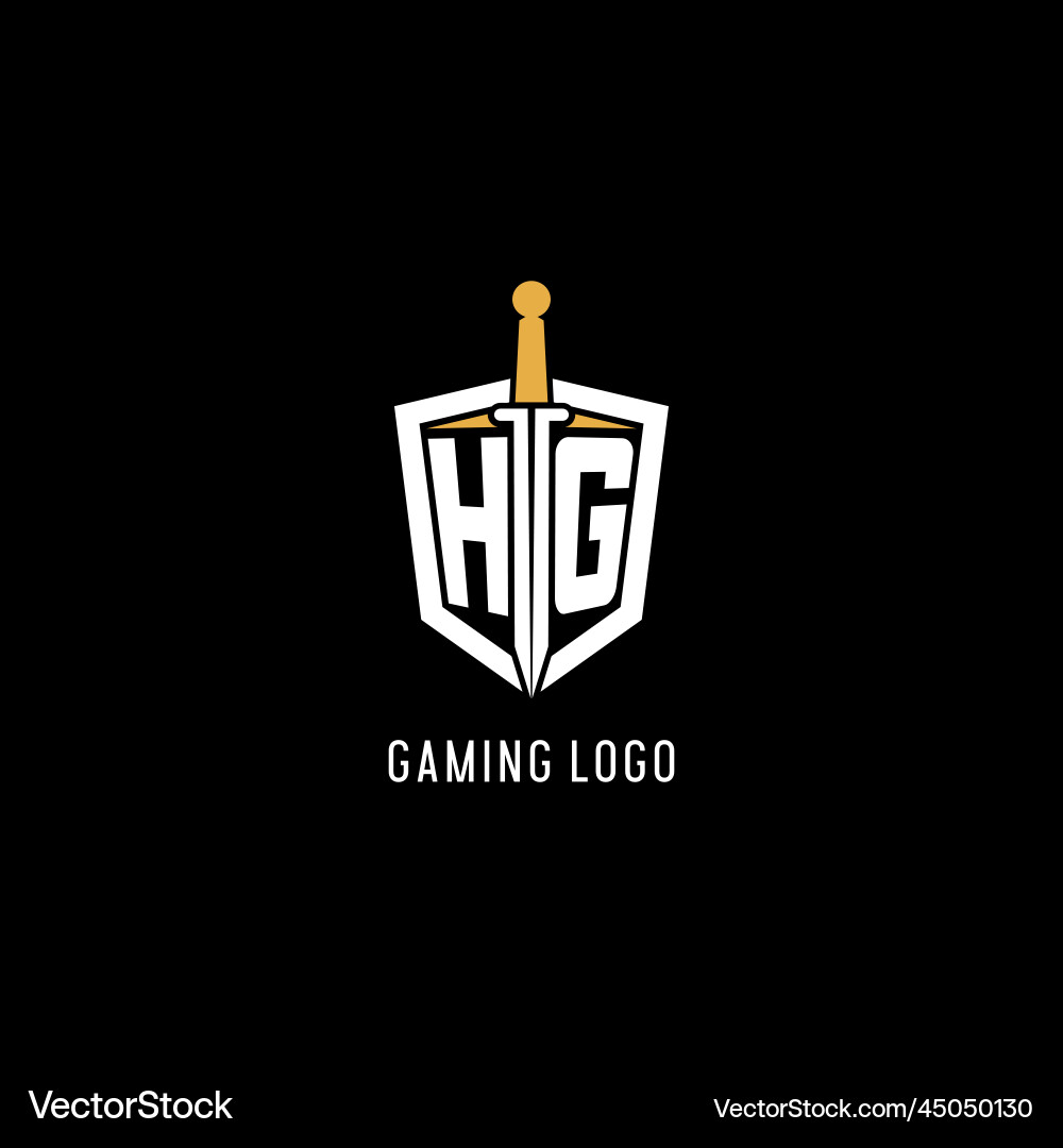 Letter hg logo with shield and sword design Vector Image