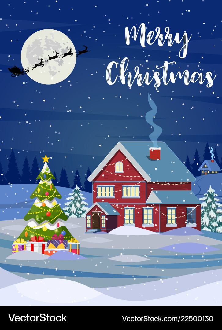 Snowy village landscape Royalty Free Vector Image
