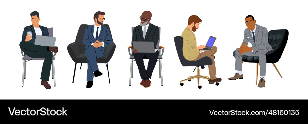 Business men sitting on office chairs set Vector Image