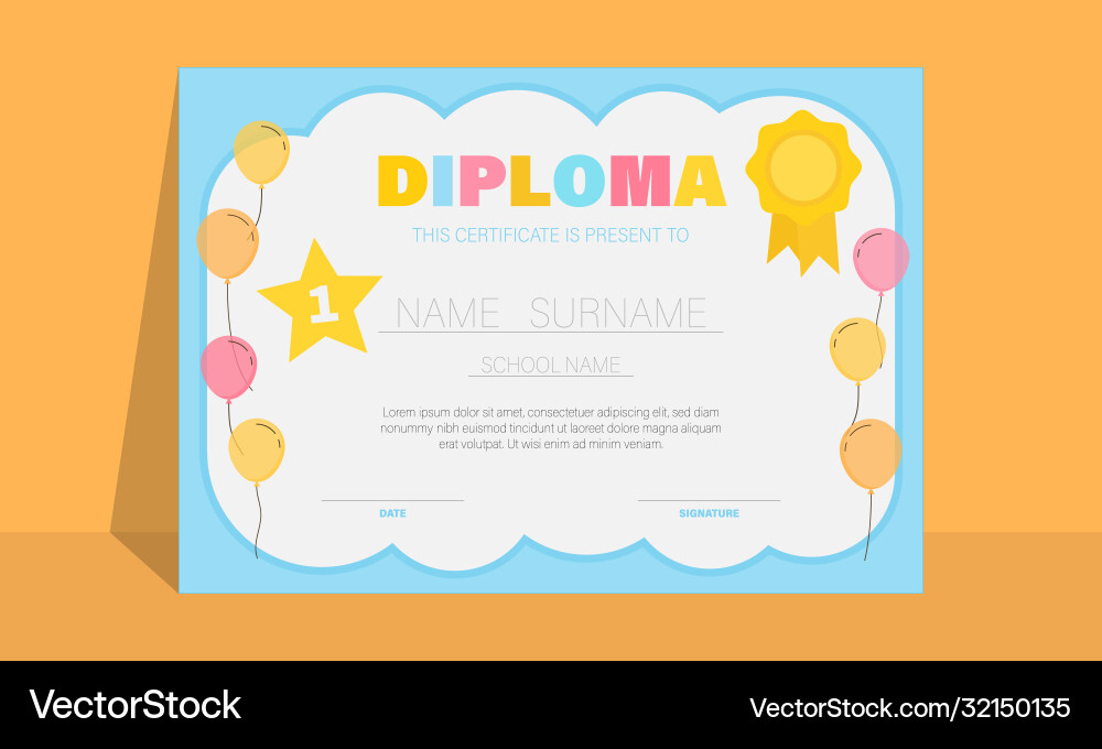 Certificate for kids with colourful balloons Vector Image