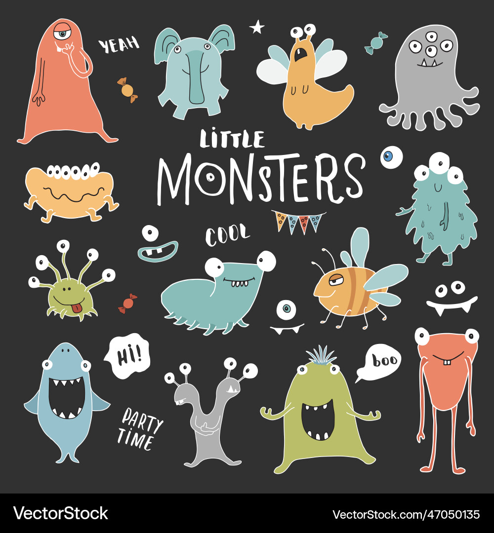 Cute monsters set cartoon monsters collection Vector Image