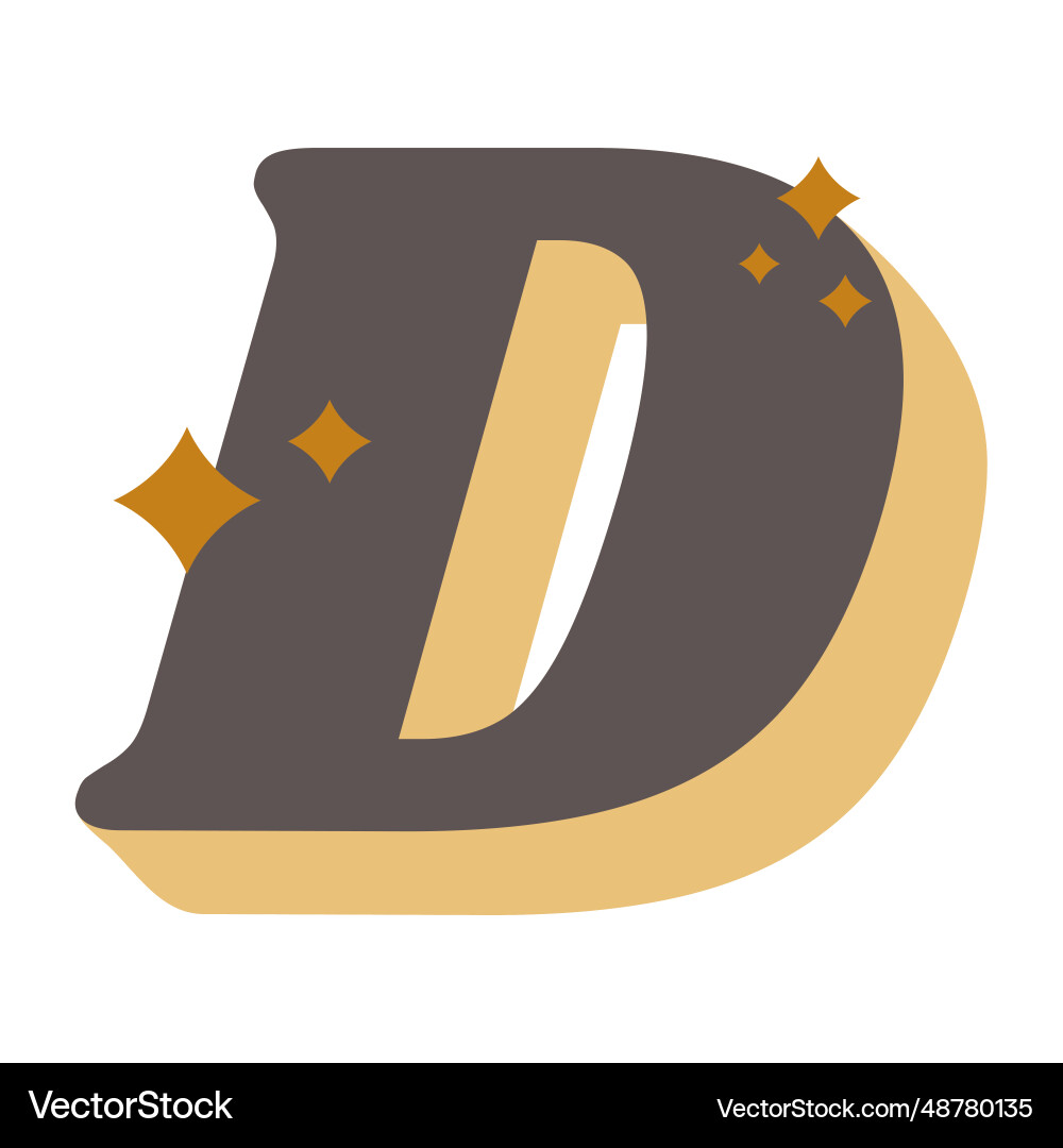 D letter sparkly retro alphabet font Royalty Free Vector