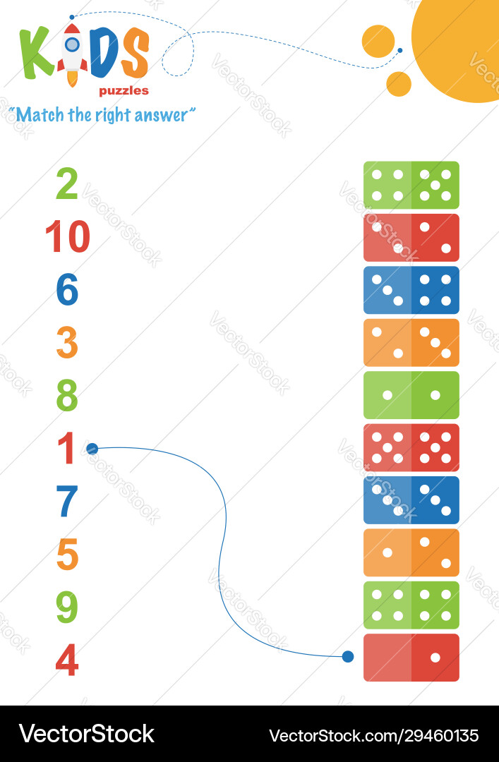 Learning numbers worksheet math match Royalty Free Vector