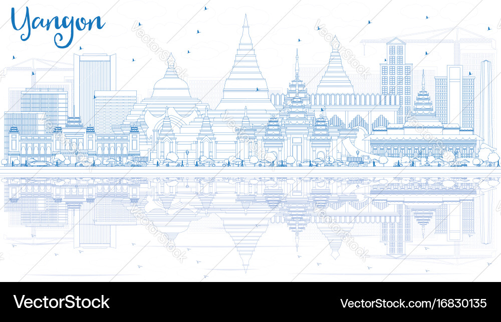 Outline yangon skyline with blue buildings Vector Image