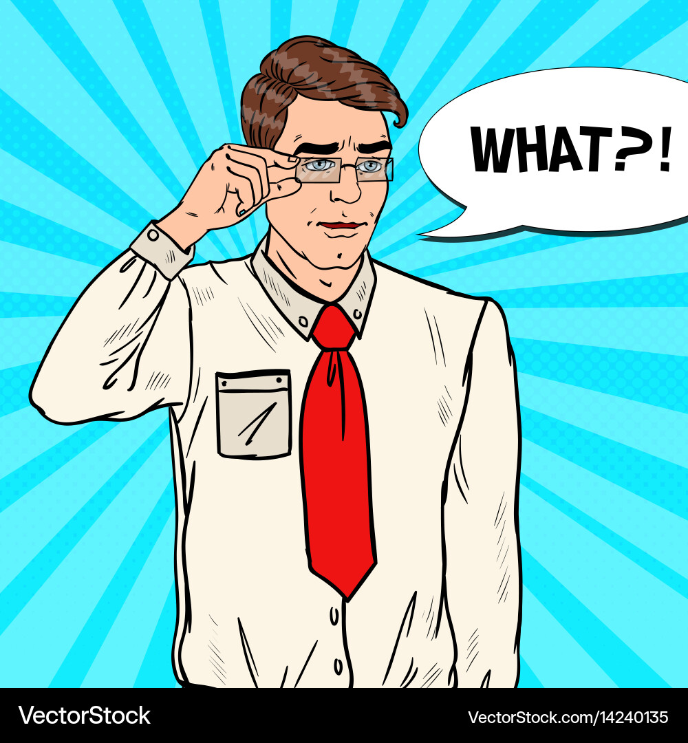 Pop art confused businessman Royalty Free Vector Image