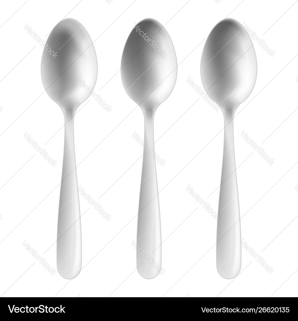 Set realistic metal spoon isolated on white Vector Image