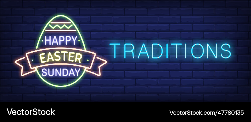 Traditions happy easter sunday neon sign Vector Image