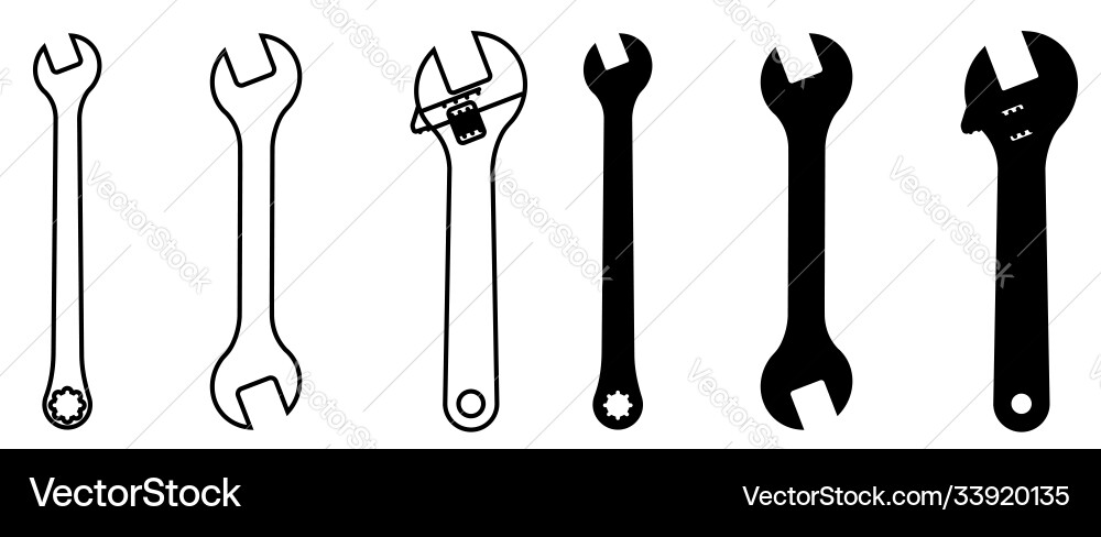 Wrenches for repair various shapes black Vector Image