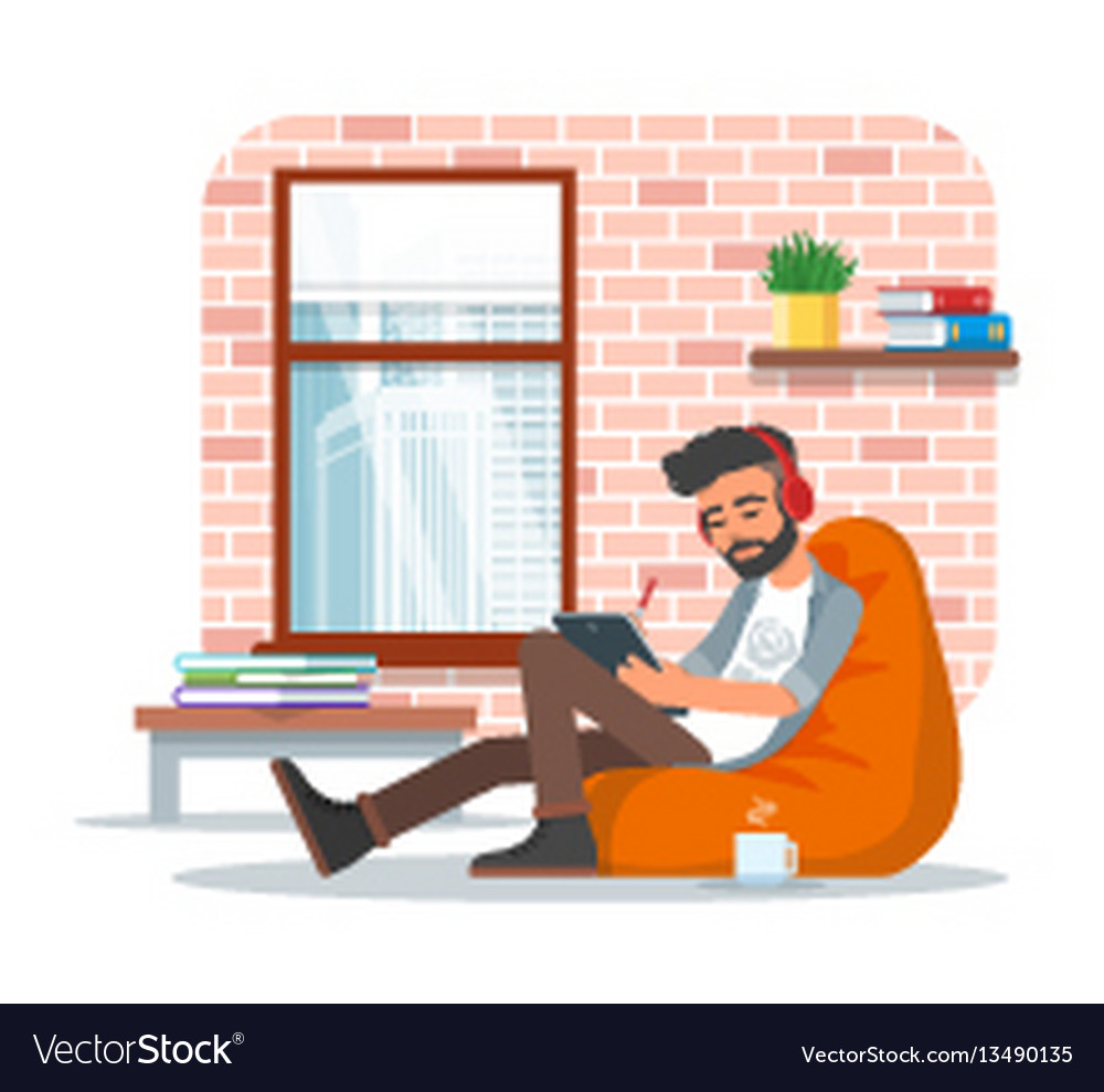 Young man using tablet Royalty Free Vector Image