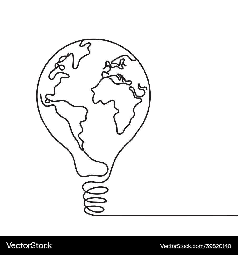 Abstract planet earth in light bulb as line Vector Image
