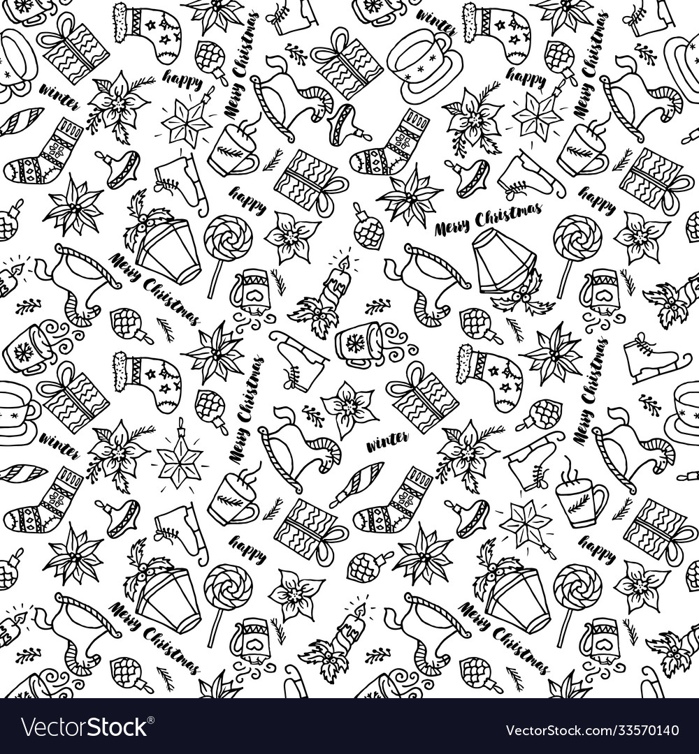 Doodle christmas and new year seamless pattern Vector Image