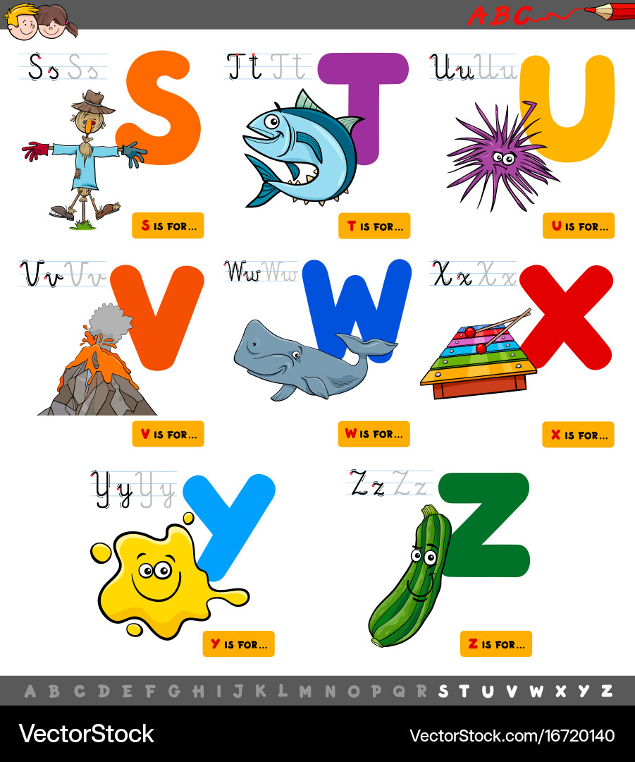 Educational cartoon alphabet set for children Vector Image