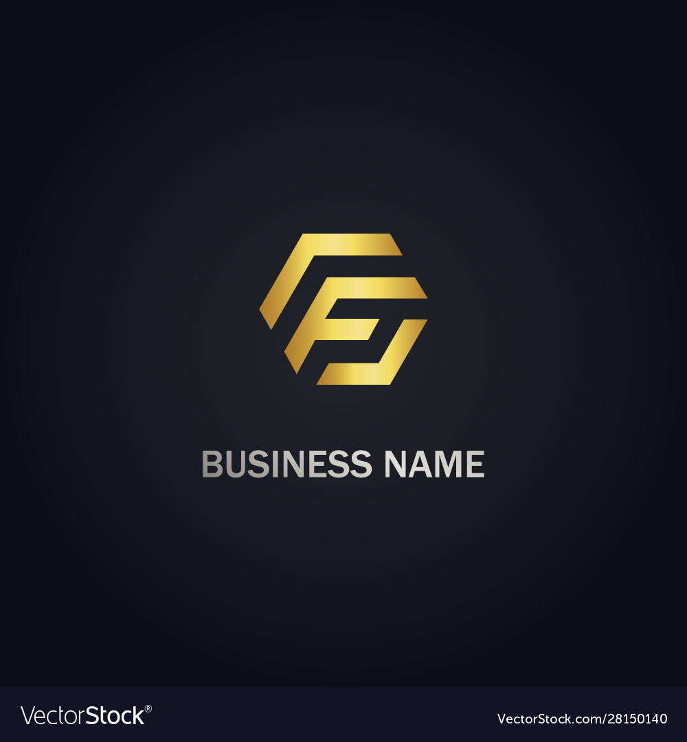 F initial shape gold logo Royalty Free Vector Image