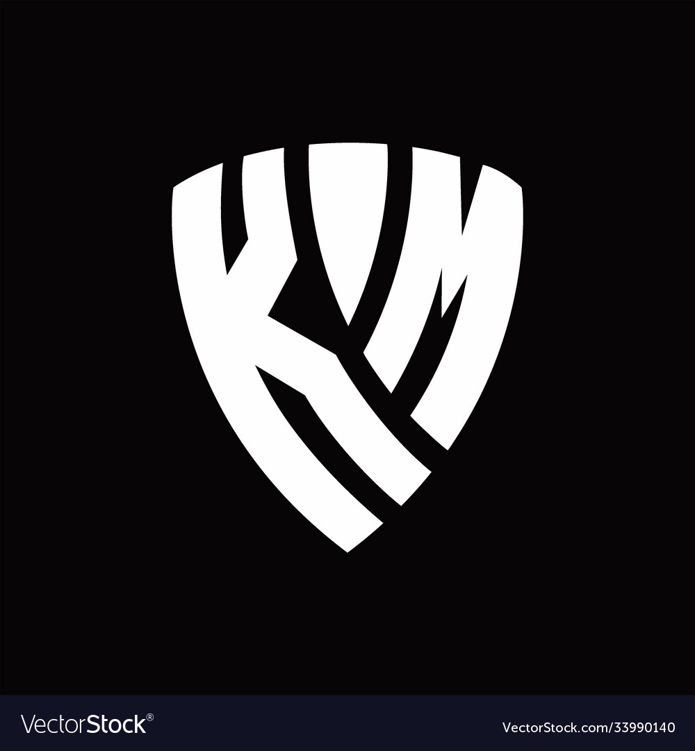 Km logo monogram with shield elements shape Vector Image