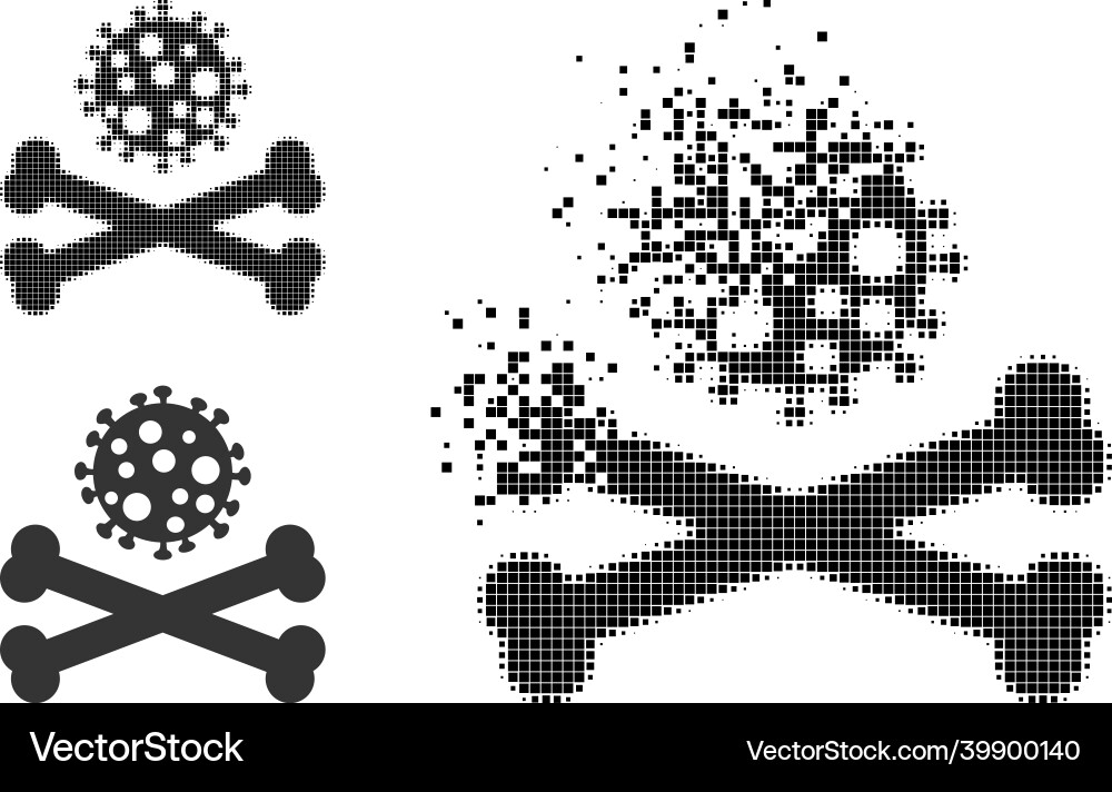 Moving pixelated death virus glyph with halftone Vector Image