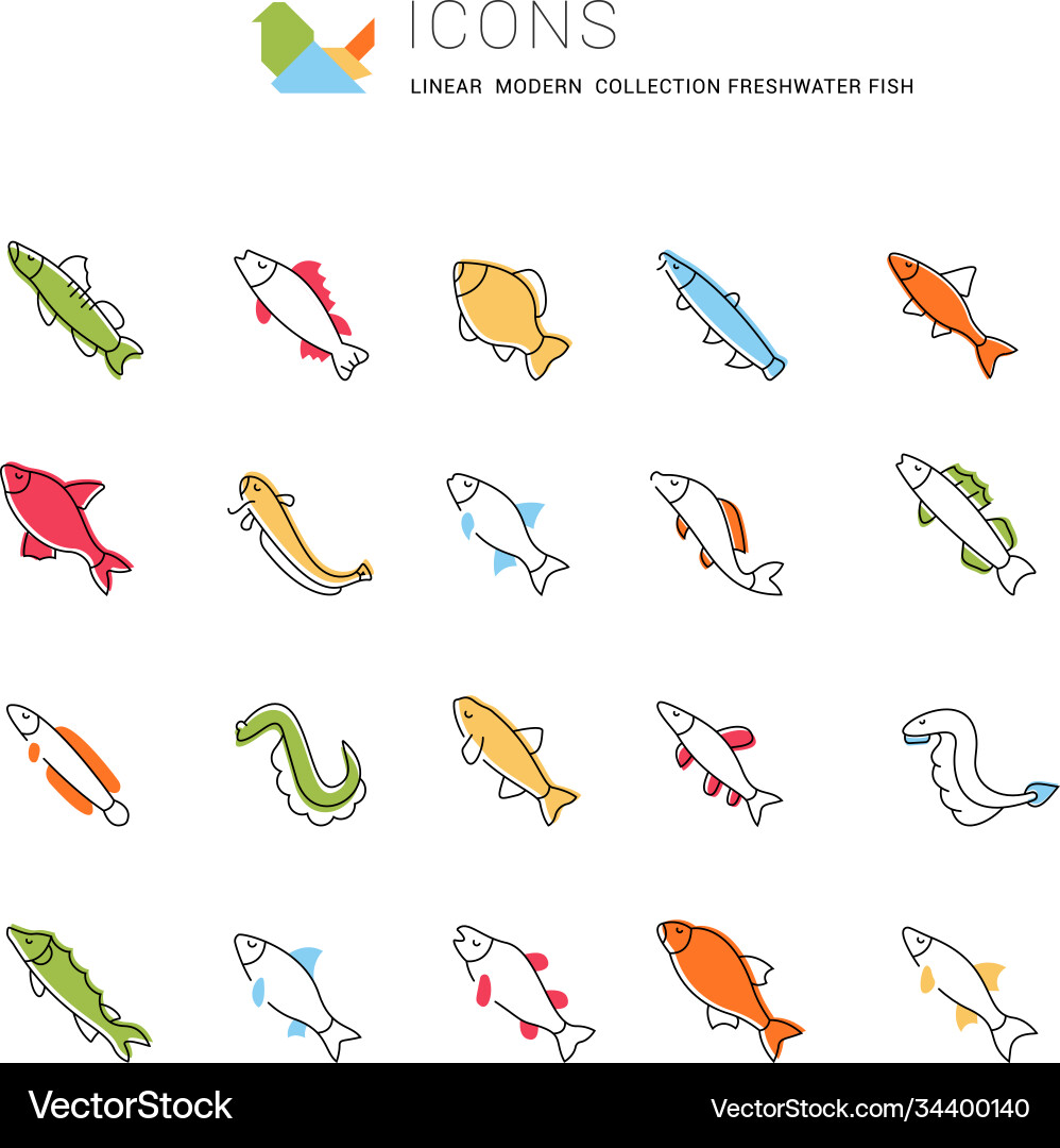 Set line icons freshwater fish Royalty Free Vector Image