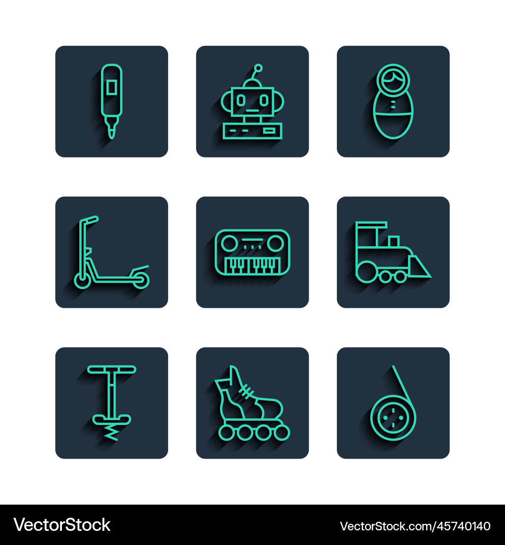 Set line pogo stick jumping toy roller skate Vector Image