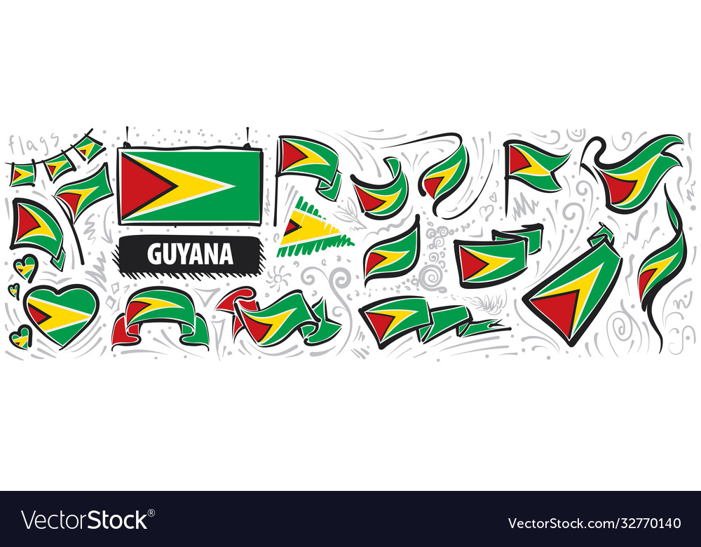 Set national flag guyana Royalty Free Vector Image