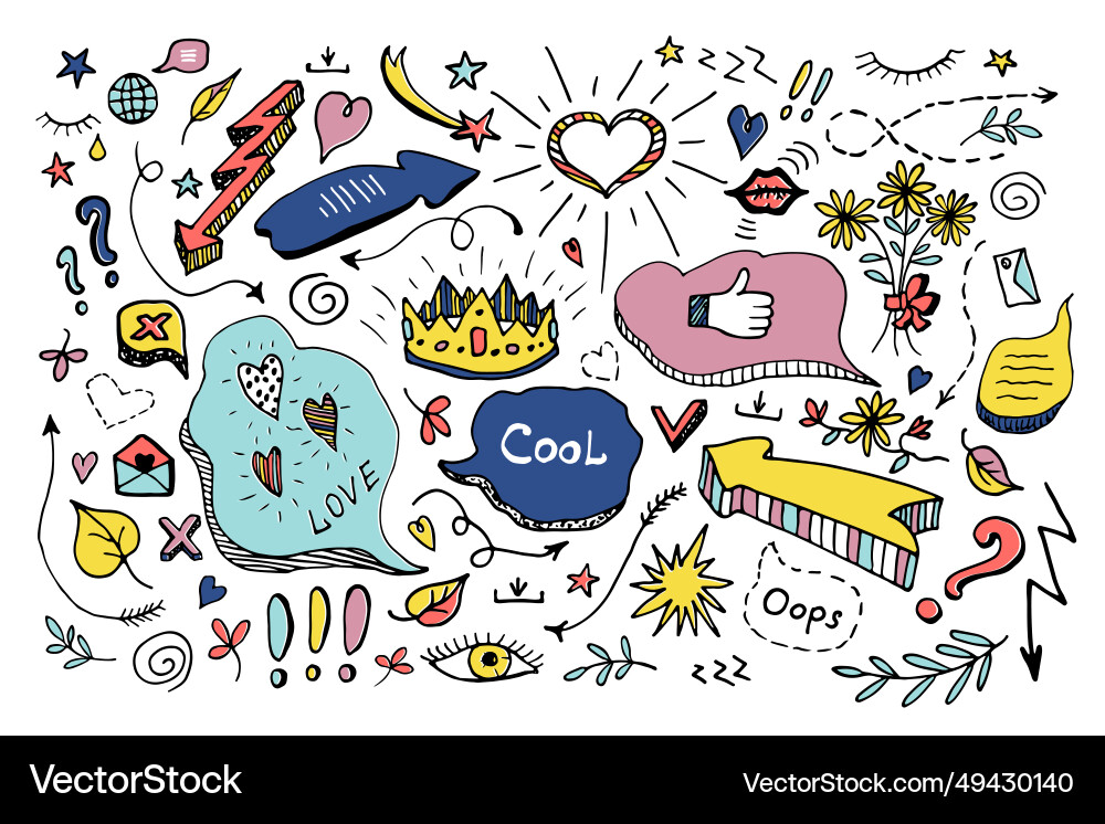 Social media doodles hand drawn set doodle Vector Image