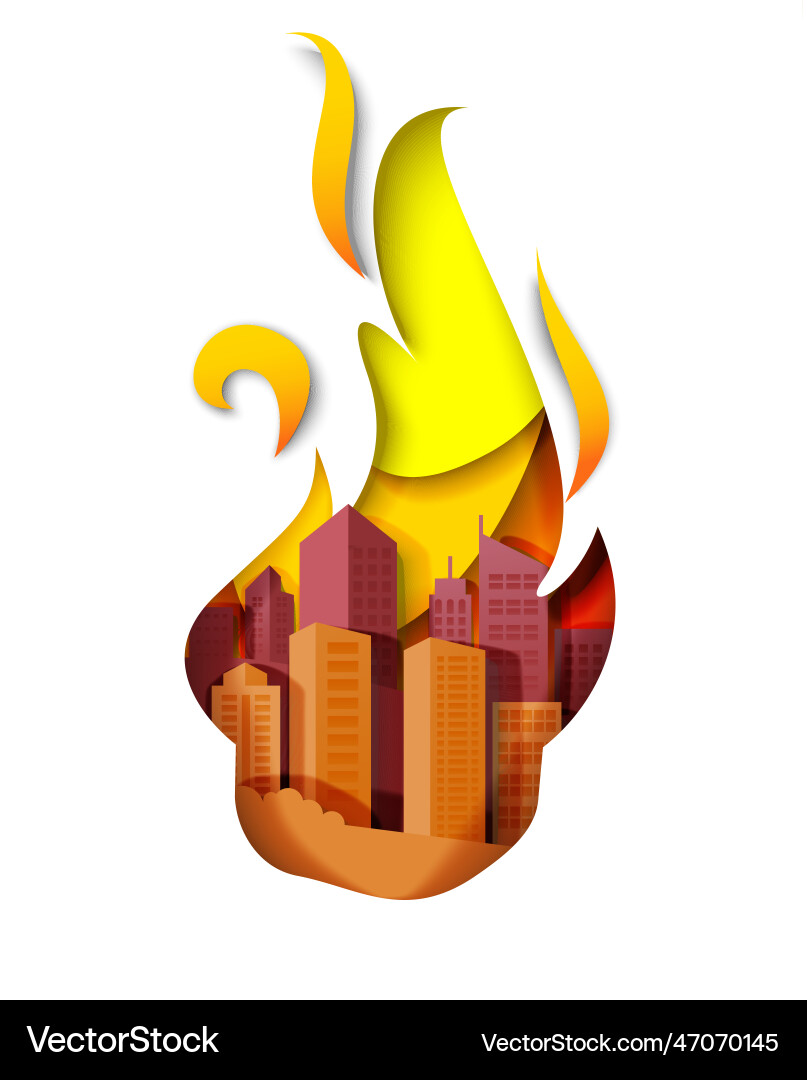 City buildings in fire flames Royalty Free Vector Image