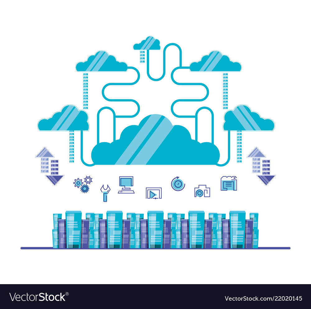 Cloud computing network with servers towers Vector Image