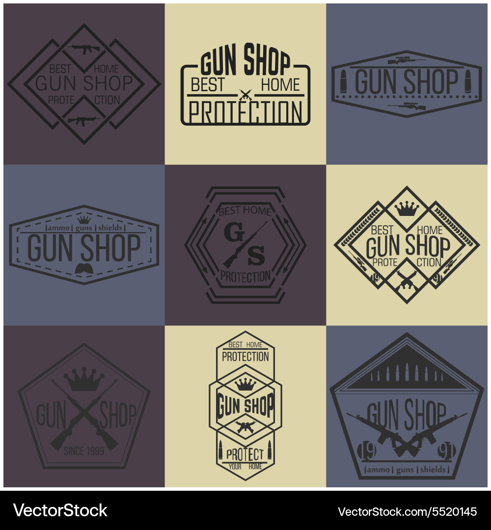 Gun shop logotypes and badges set Royalty Free Vector Image