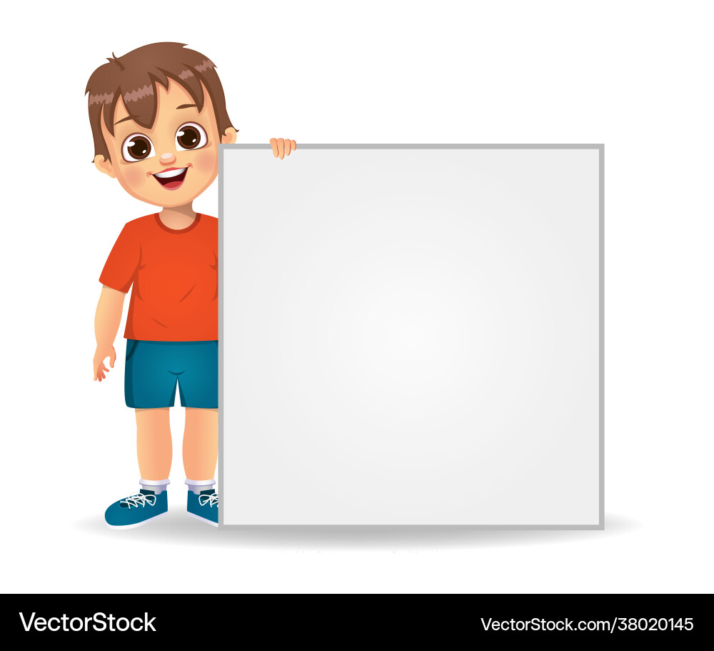 Happy cute boy kid holding blank banners Vector Image