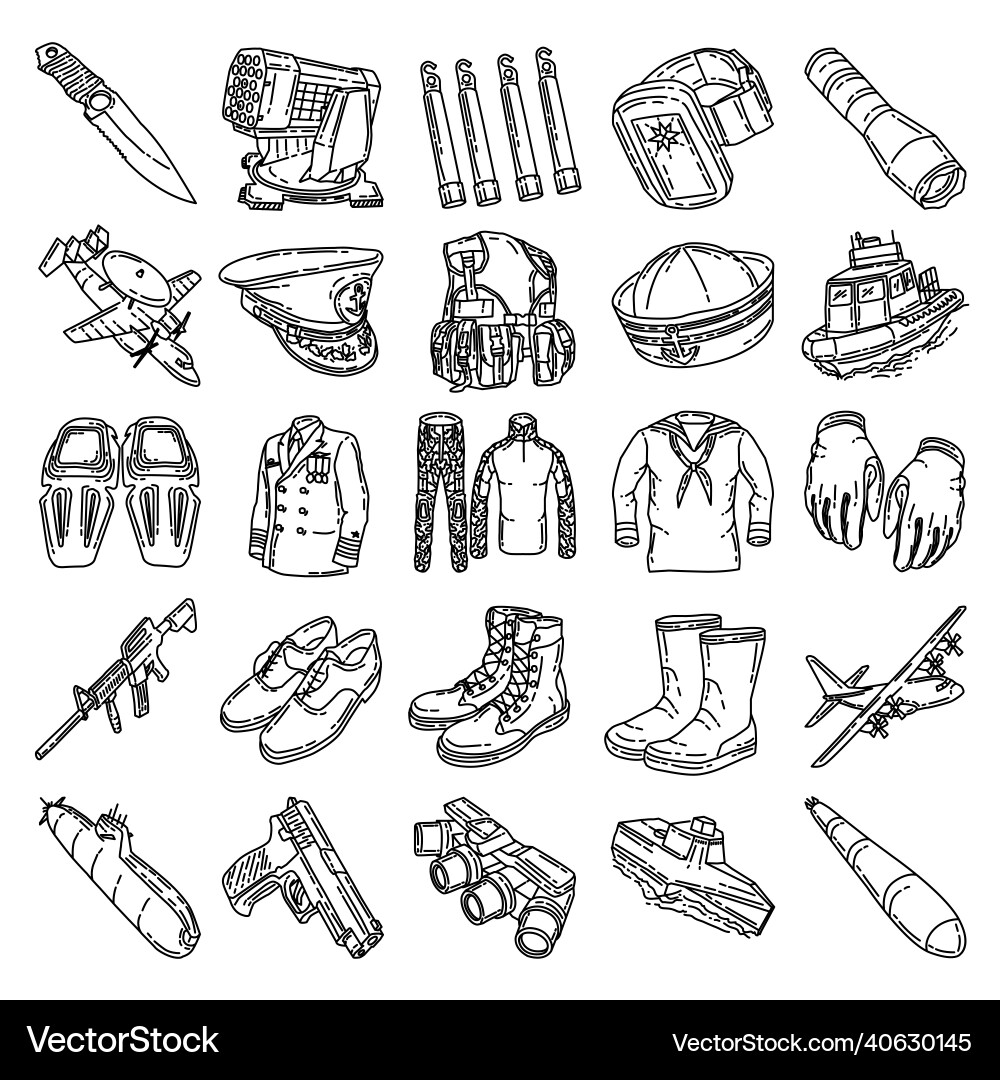Military and navy force equipments set icon Vector Image