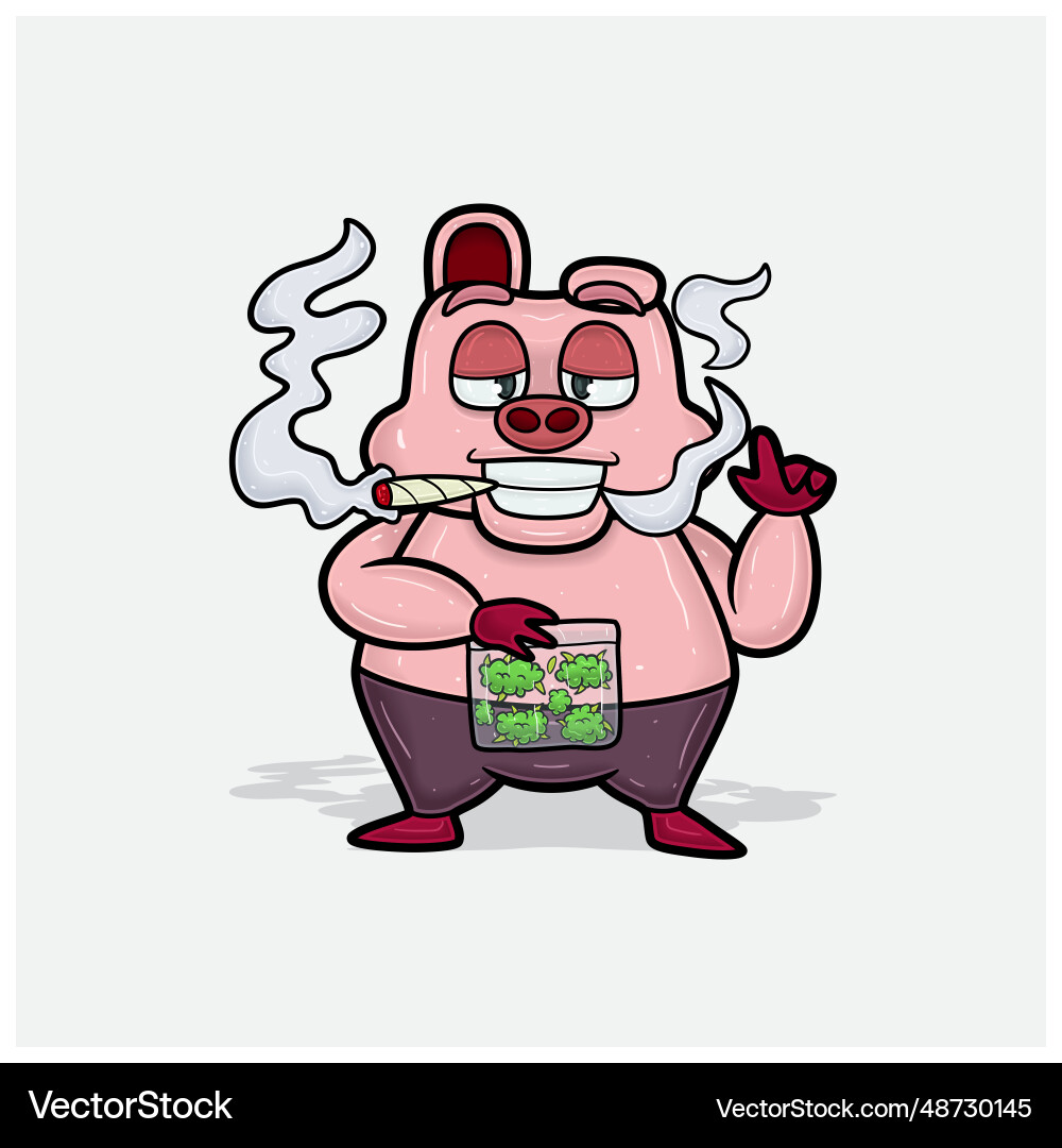 Pig character cartoon with smoking high Royalty Free Vector