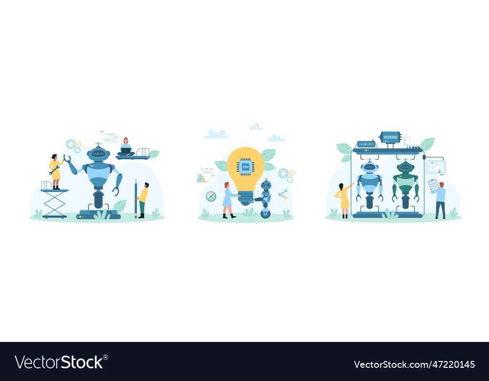 Robot programming machine learning set tiny Vector Image